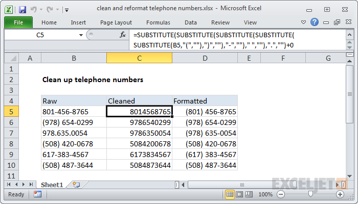 Clean And Reformat Telephone Numbers Excel Formula Exceljet